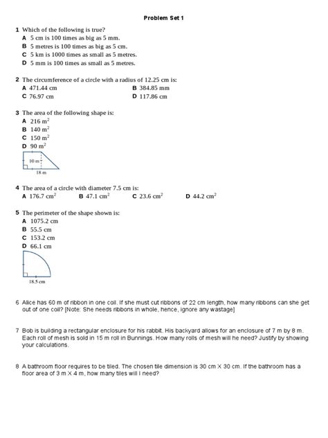 grade 9 measurement problem set 1 differentiated pdf