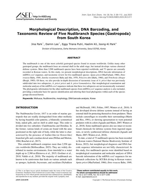 Pdf Morphological Description Dna Barcoding And Taxonomic Review Of Five Nudibranch Species
