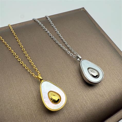 Fun Playful 18k Gold Sterling Silver Avocado Pendant Necklace Carved