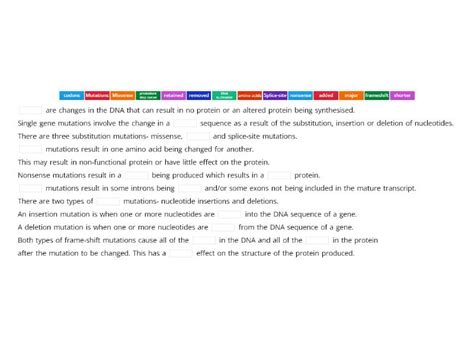 Single Gene Mutations Missing Words Summary Complete The Sentence