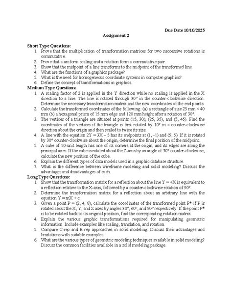 Assignment 2 Transformation Matrices And Graphics Concepts Studocu