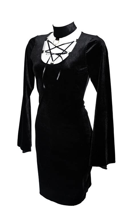 Witch Dress S Size Black Velvet Mini Dress With Choker And Bell