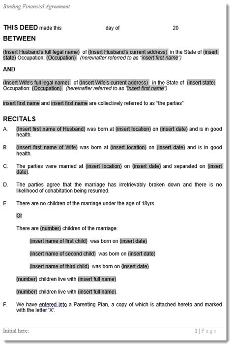 Divorce And Property Settlement Agreements Australia
