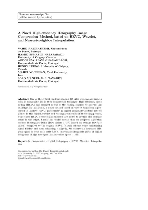 pdf a novel high efficiency holography image compression method