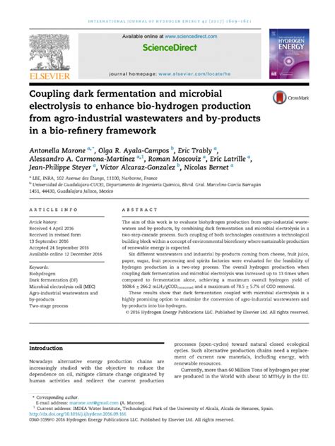 Coupling Dark Fermentation And Microbial Electrolysis To Enhance Bio