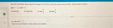 Solved Use The Information Given About The Angle θ0≤θ≤2π