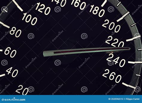 Speedometer Needle Pointing At 220 Kilometers Per Hour On Dashboard Stock Illustration