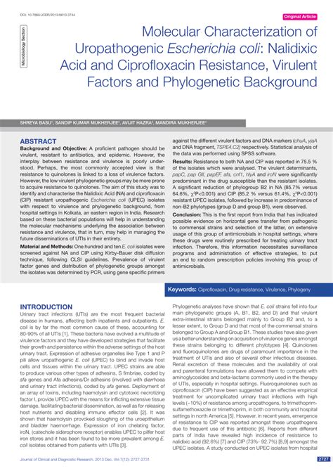 Pdf Molecular Characterization Of Uropathogenic Escherichia Coli Nalidixic Acid And