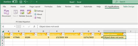 excel migration issue with update of purchase quantity price ifs