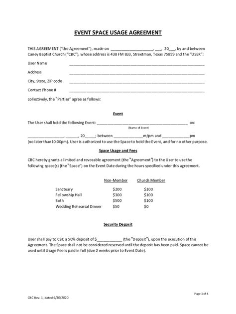 Fillable Online Event Space Usage Agreement Fax Email Print Pdffiller