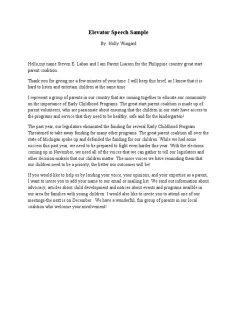 Elevator Speech Sample Pdf