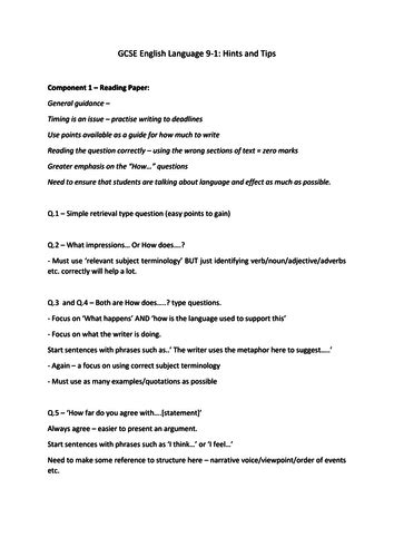 Eduqas Gcse English Language Paper 1 Language Question Obed Exam