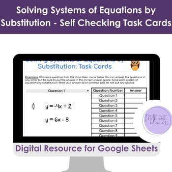 Solving Systems Of Equations By Substitution Self Checking Activity