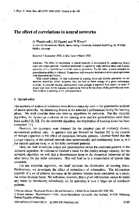 Pdf The Effect Of Correlations In Neural Networks