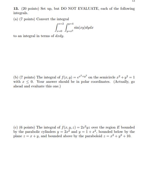Solved Points Set Up But DO NOT EVALUATE Each Of Chegg