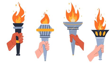 Premium Vector Set Of Hands Holding The Olympic Torch In A Raised