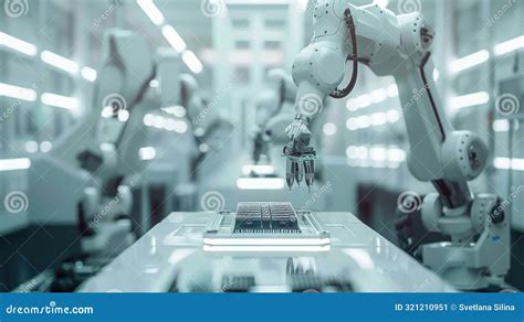 Efficiency In Smart Factory As High Speed Robotic Arms Assemble Electronic Components Smart