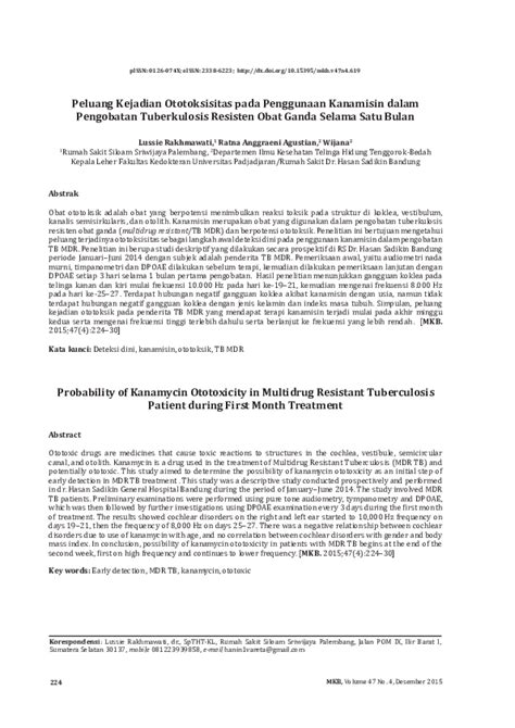 Pdf Peluang Kejadian Ototoksisitas Pada Penggunaan Kanamisin Dalam