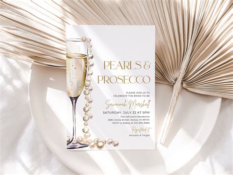 Pearls And Prosecco Bridal Shower Invitation Template Printable