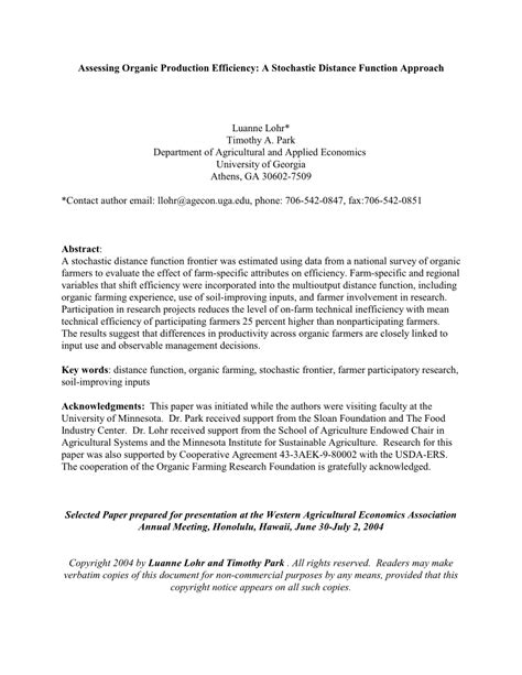 Pdf Assessing Organic Production Efficiency A Stochastic Distance