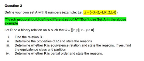 Solved Question 2Define Your Own Set A With 8 Numbers Chegg Com