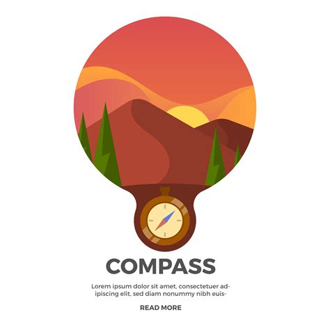 Flat Compass With Landscape Background Vector Illustration 224141