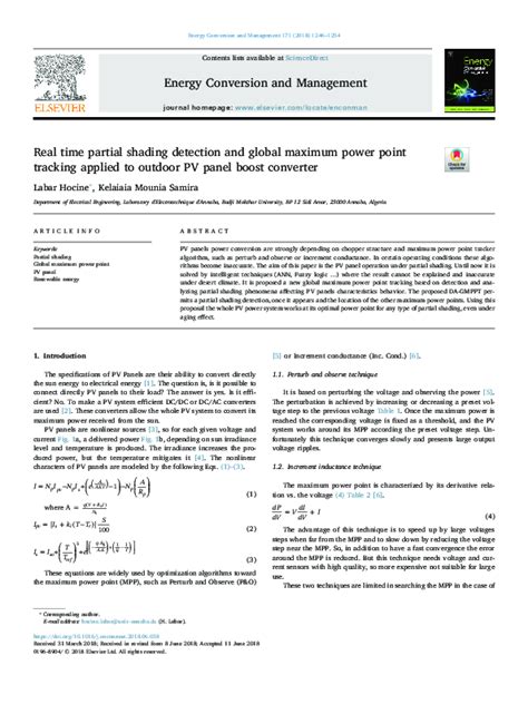 Pdf Real Time Partial Shading Detection And Global Maximum Power
