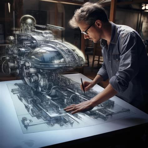 Premium Ai Image The Engineer Of The Future Draws A Drawing
