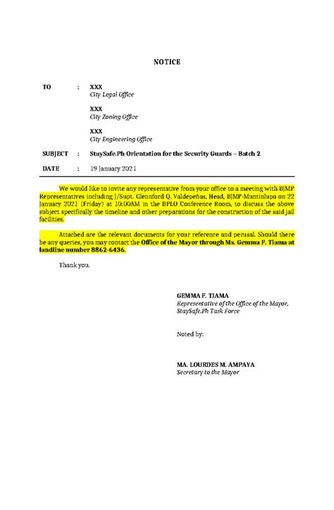 Memo Notice Of Meeting Sample Notice To Xxx City Legal Office Xxx City Zoning Office Xxx