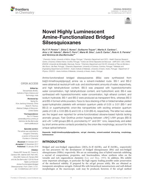 Pdf Novel Highly Luminescent Amine Functionalized Bridged Silsesquioxanes