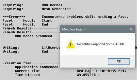 Error No Entities Imported From Cad File When Importing Cad Model Into Moldflow Using