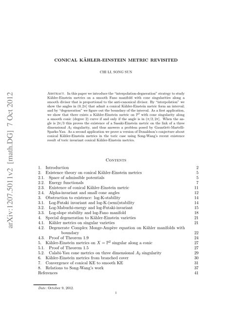 Pdf Conical Kahler Einstein Metric Revisited