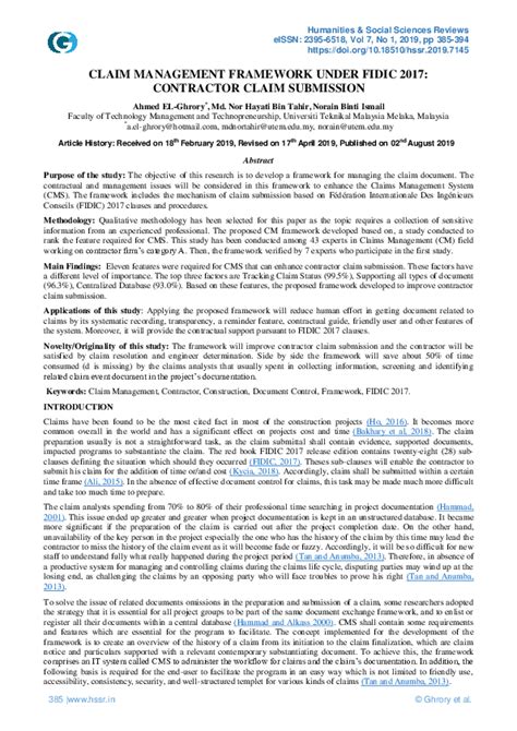 Pdf Claim Management Framework Under Fidic 2017 Contractor Claim