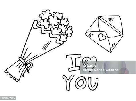 세인트 발렌타인 데이 꽃 꽃다발 흰색 배경에 사랑의 편지 낙서 카드 배너 포장지 포스터 스크랩북 베개 컵 및 패브릭 디자인에 대한 벡터 2월에 대한 스톡 벡터 아트 및 기타