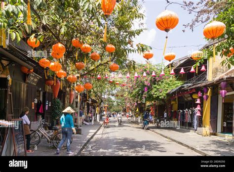 Vietnam Hoi An Street With Orange Lanterns In Hoi An Ancient Town