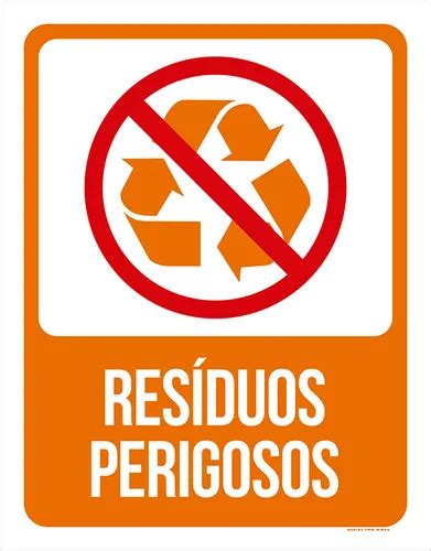 Kit 10 Placas Sinalização Lixo Laranja Resíduos Perigosos