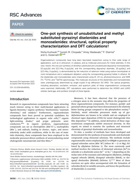 Pdf One Pot Synthesis Of Unsubstituted And Methyl Substituted Pyrazinyl Diselenides And