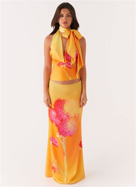 Marrakesh Maxi Skirt Orange Floral Peppermayo