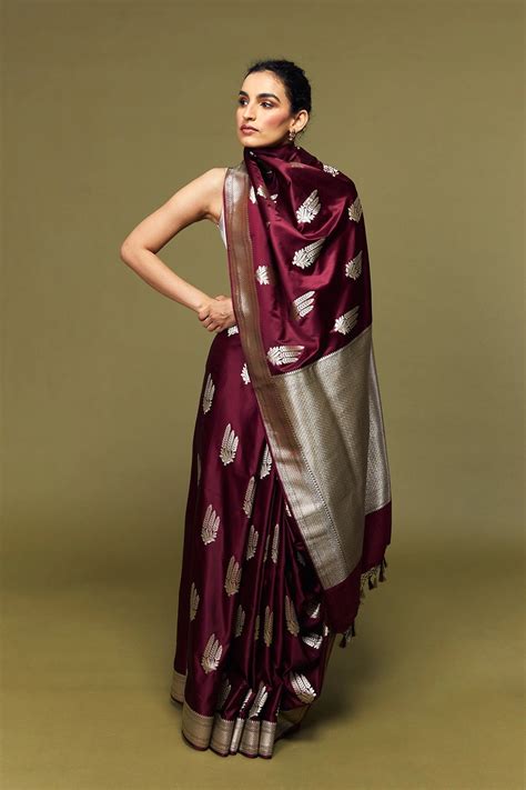 Shop Maroon Banarasi Mashru Silk Saree Aabharnam Aabharnam Foundation