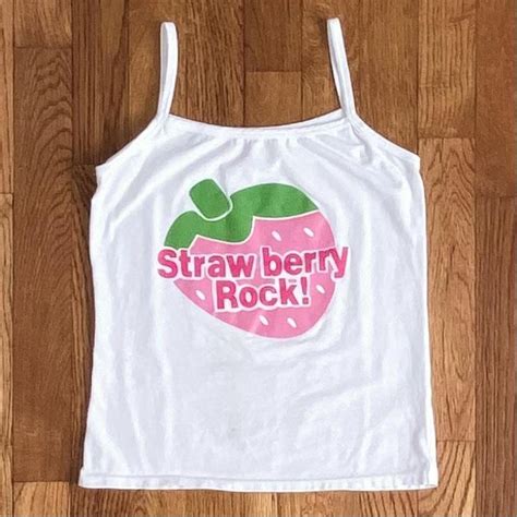 Strawberry Rock Pink And White Tank Top Camisole Depop