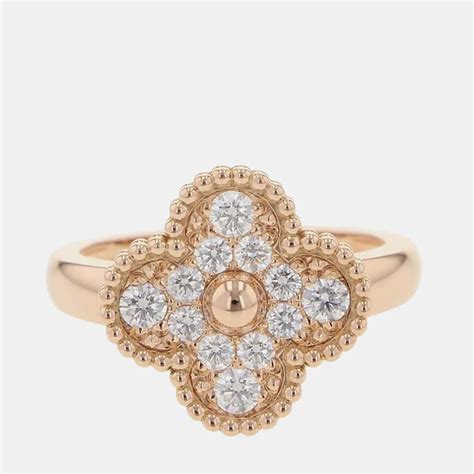 Pre Owned Van Cleef And Arpels 18k Pink Gold Vintage Alhambra Ring Eu 53 Modesens