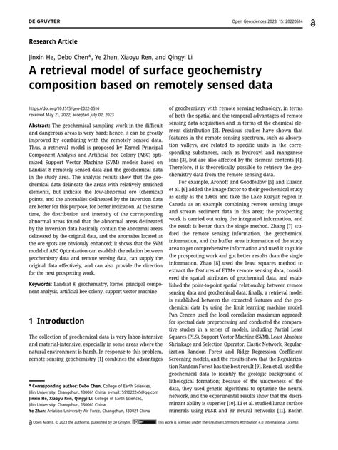 pdf a retrieval model of surface geochemistry composition based on