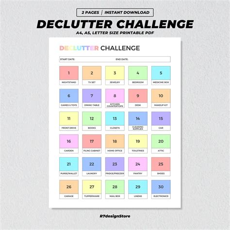 declutter challenge printable house cleaning checklist home