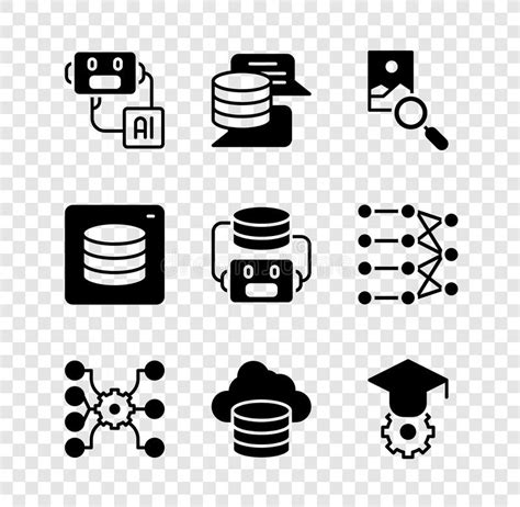 Set Artificial Intelligence Robot Server Data Photo Retouching