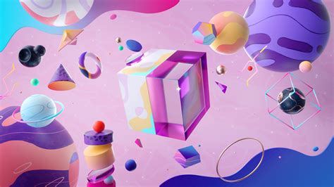 Colorful Floating Objects On Pink Background
