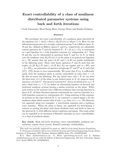 Pdf Exact Controllability Of A Class Of Nonlinear Distributed