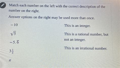 solved match each number on the left with the correct description of