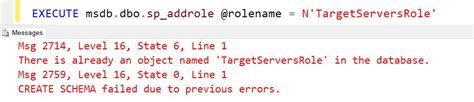 sql server script level upgrade for database master failed create schema failed due to