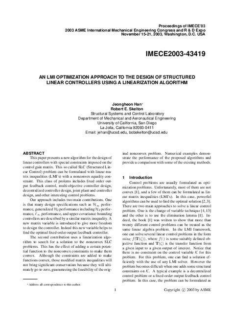 Pdf An Lmi Optimization Approach To The Design Of Structured Linear