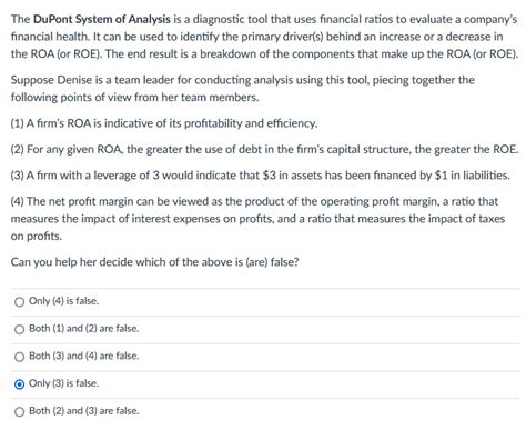solved the dupont system of analysis is a diagnostic tool